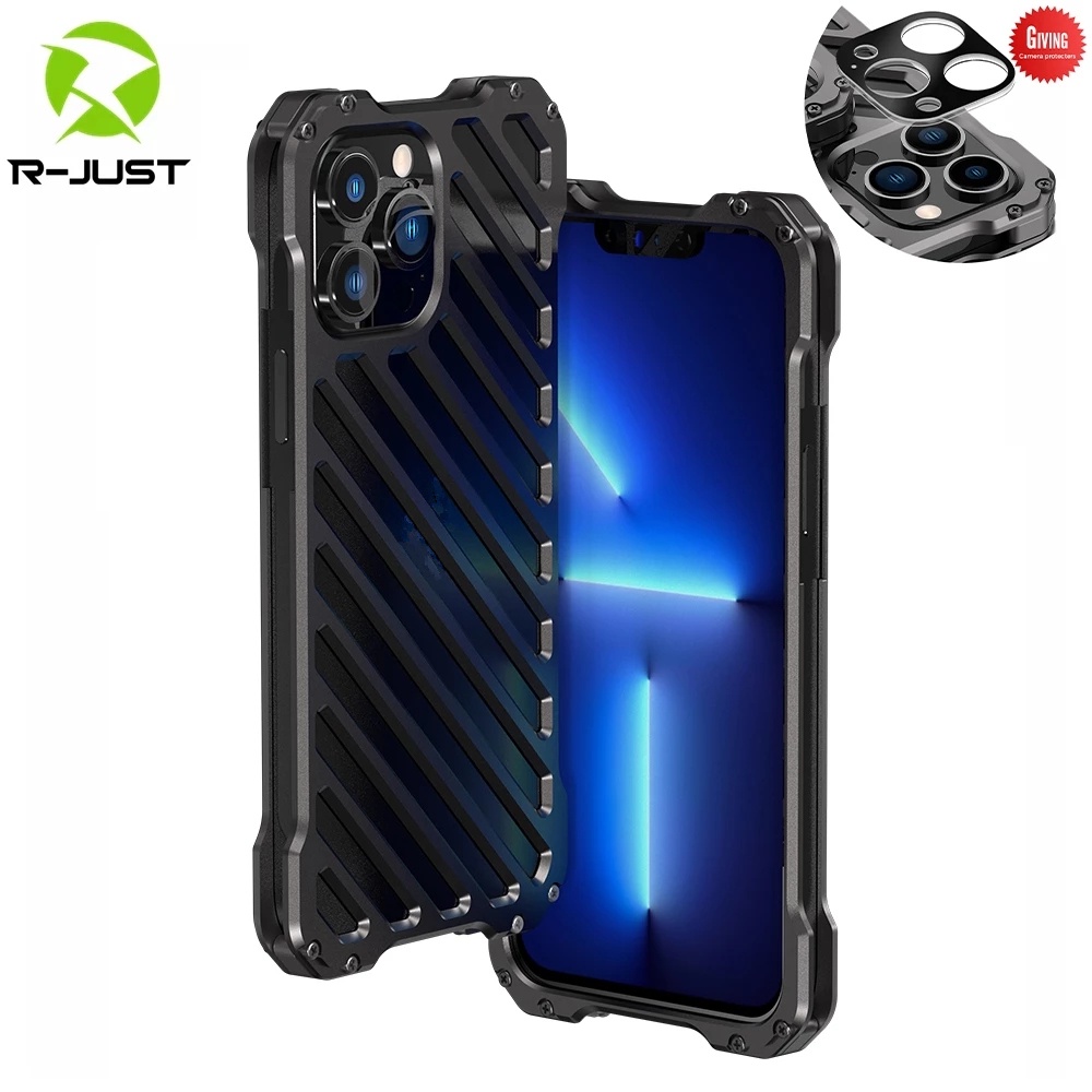 [R-JUST] Heavy Duty Metal Armor Case For iPhone 16 15 ProMax 14 13 12 ...