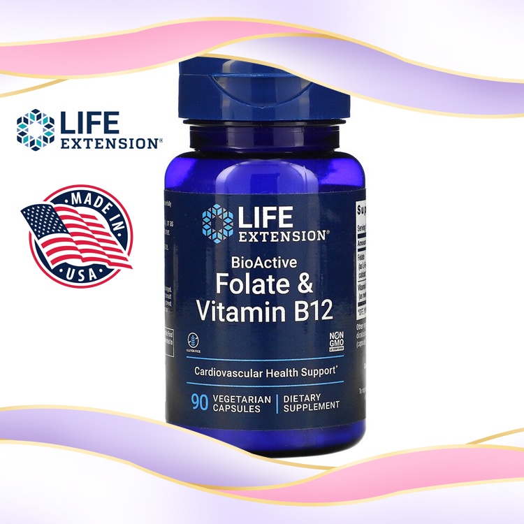 (ของแท้ 100%) Life Extension, BioActive, Folate & Vitamin B12, 90 ...