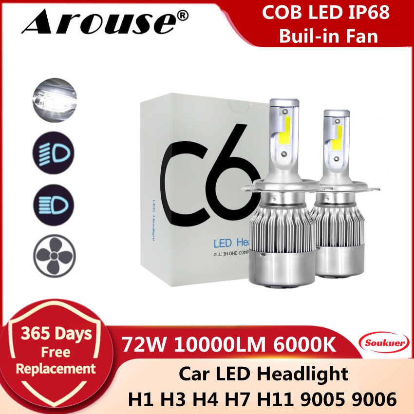 2pcs รถ H4 ไฟหน้ารถ Led หลอดไฟ H7 H11 9005 9006 72W 10000LM 6000K Canbus ไฟหน้าอัตโนมัติหมอก C6 ...