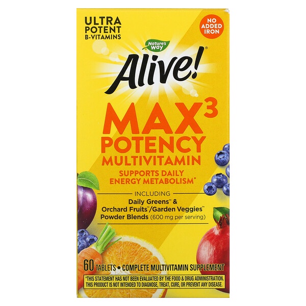 Nature's Way,Alive! Max3 Potency Multivitamin,No Added Iron,60,90 ...
