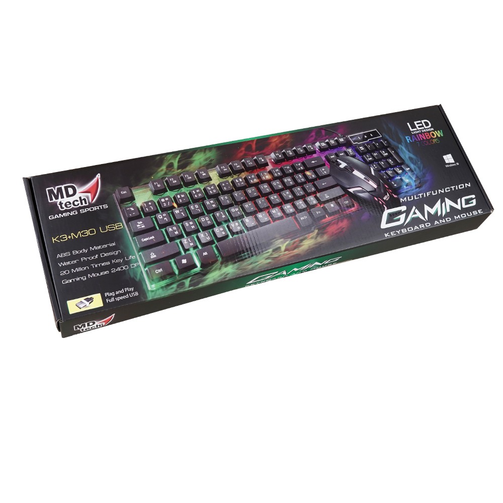 MD TECH รุ่น K3+M30 GAMING SPORTS ชุดเม้าส์+คีย์บอร์ดเกมมิ่ง LED 7 สี ...