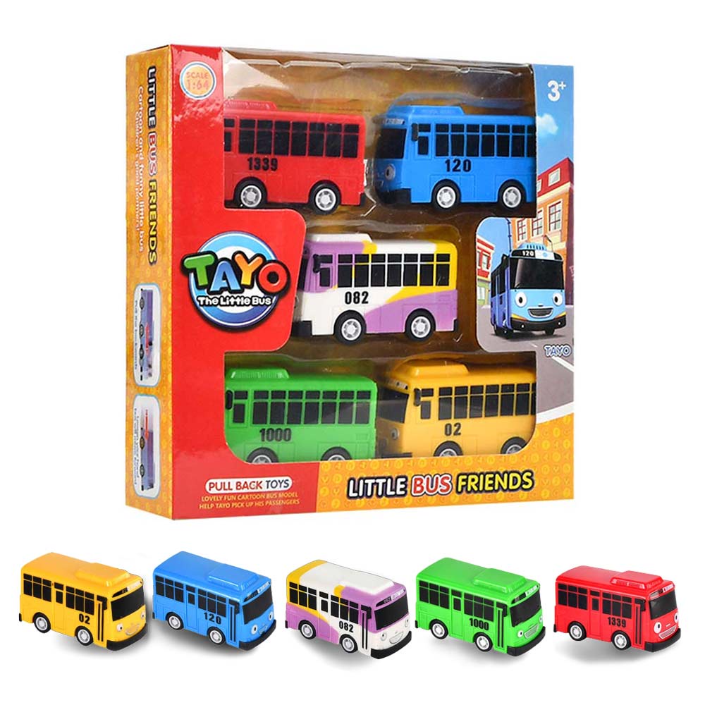 5pcs Tayo Mini The Little Bus Toy Set Pull Back Sliding Can Open The Door School Bus Early ...