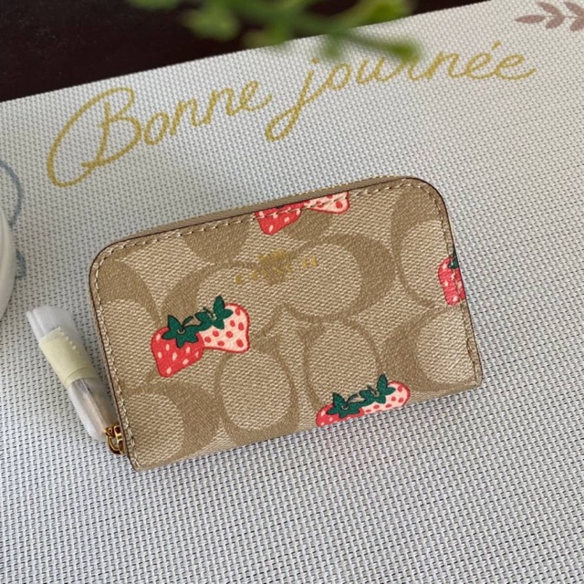 COACH ZIP AROUND COIN CASE IN SIGNATURE CANVAS WITH STRAWBERRY PRINT ...