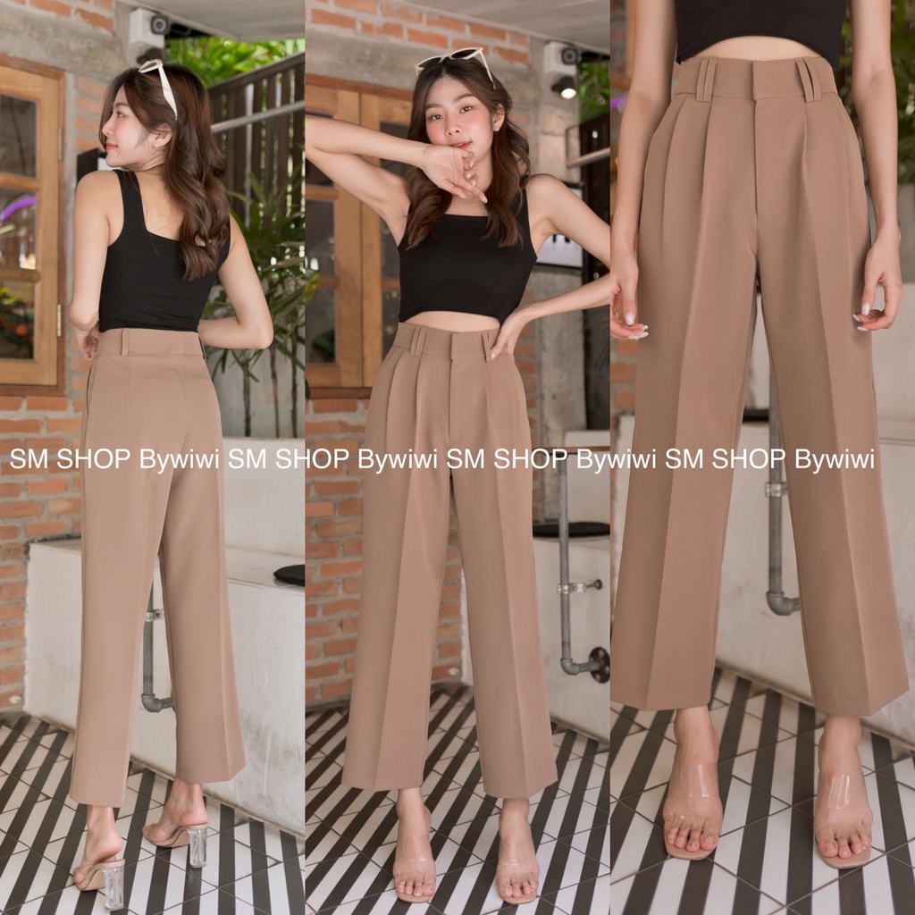 🌈รุ่น AA🌈กางเกงขากระบอกใหญ่สุดฮิต หูคู่สวยๆ ทำงาน แฟชั่น งานป้าย SMSHOP ผ้าไอวี่ ผ้าเปเป้ S ...