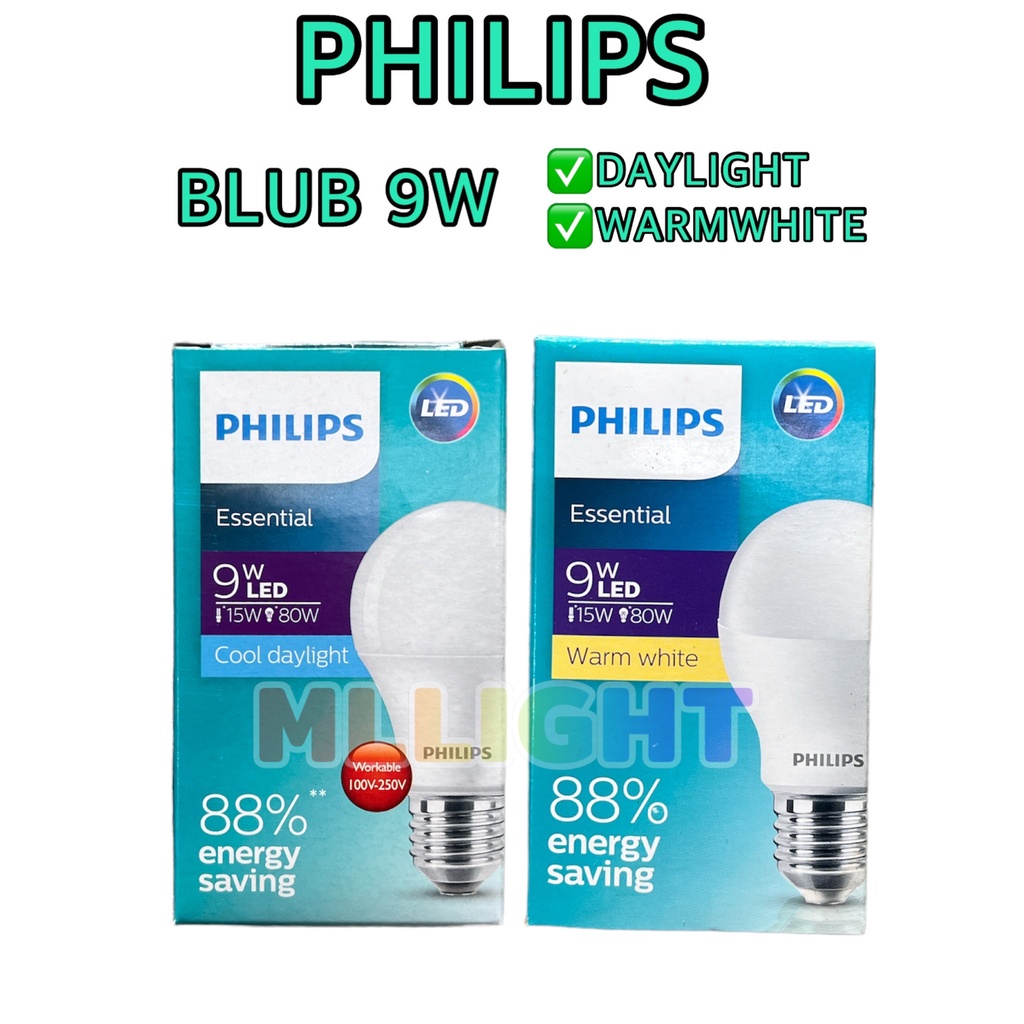 Philips Essential LED Bulb 9W หลอดไฟ ฟิลิปส์ รุ่นประหยัด 9วัตต์ ขั้ว E27 หลอดLED แสงขาว Daylight ...