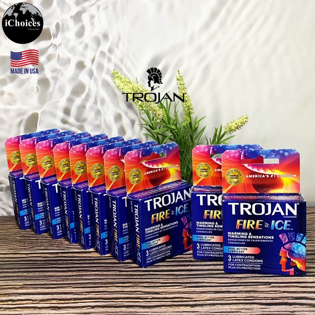 [Trojan] Condoms Fire & ICE Dual Action Lubricant 3 Latex Condoms 3, 7 ...