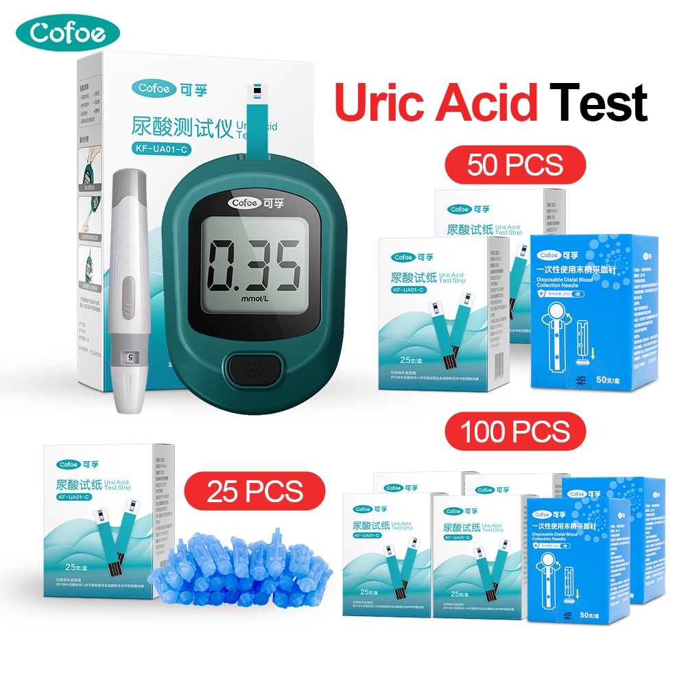 Cofoe ชุดทดสอบกรดยูริกอัตโนมัติ พร้อมแถบทดสอบ 25 50 100 ชิ้น และมีดหมอ สําหรับผู้สูงอายุ ...