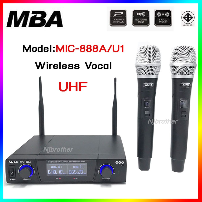 ไมค์ลอยคู่ WIRELESS MICROPHONE MBA MIC888U1 ระบบUHF ไร้สาย รับได้ไกล ...
