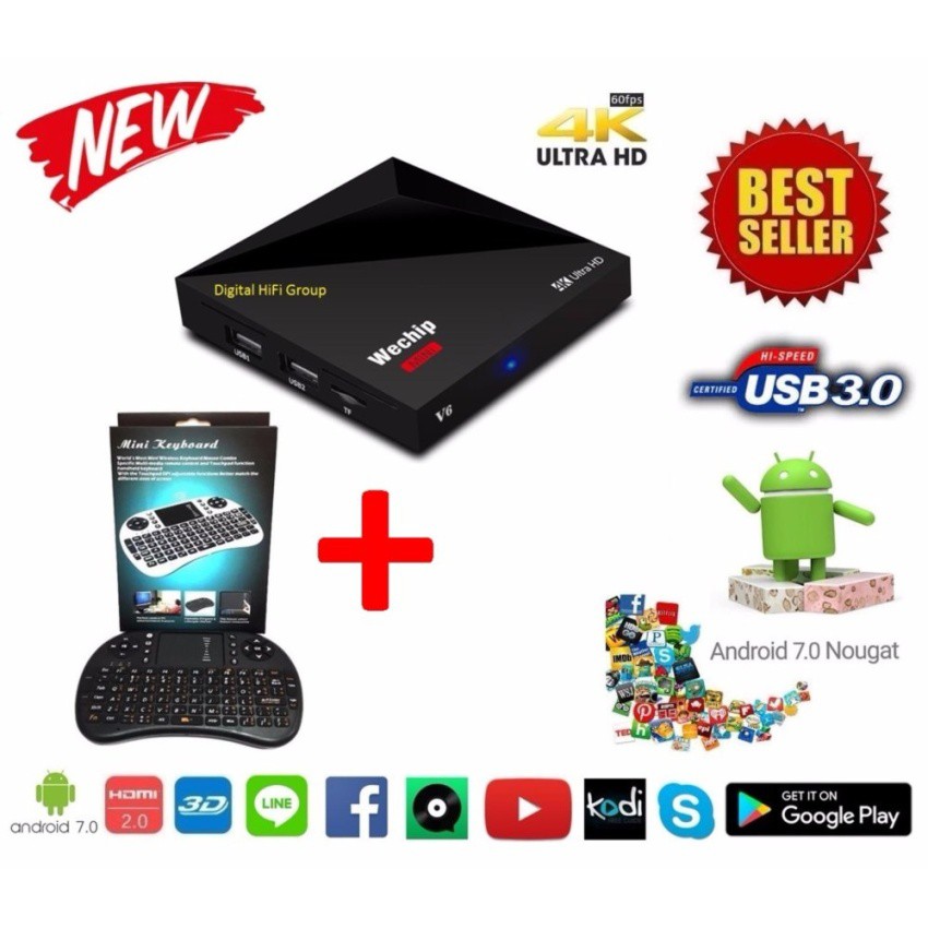 Android Smart Box V6 UHD 4K 64Bit RK3328 Cpu + Keyboard | Shopee Thailand