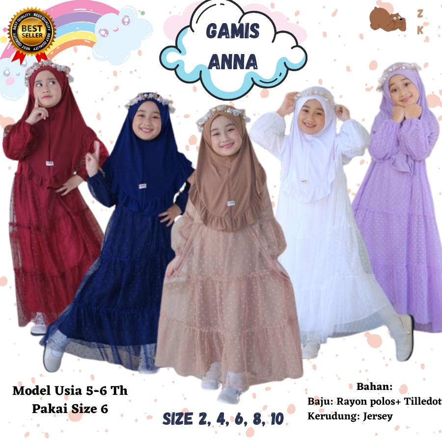 Gamis ANNA PLUS VEIL เสื้อผ้า Gamis ชุด Dres Tilledot Tutu กระโปรงแขน ...