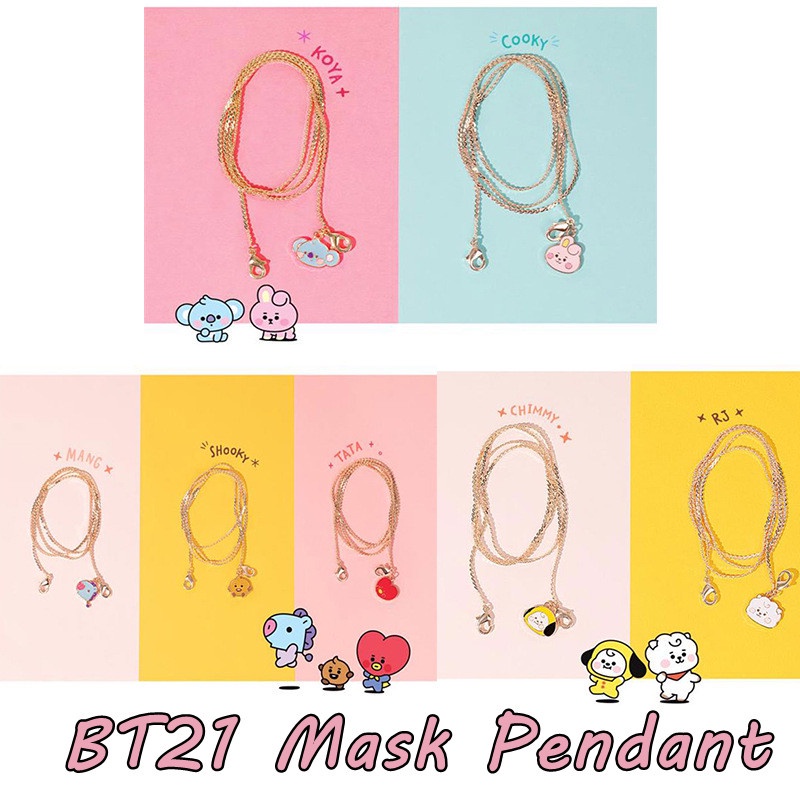 Kpop BTS BT21 หน้ากากจี้น่ารักการ์ตูนโซ่โลหะ Anti-lost Face Mask ...