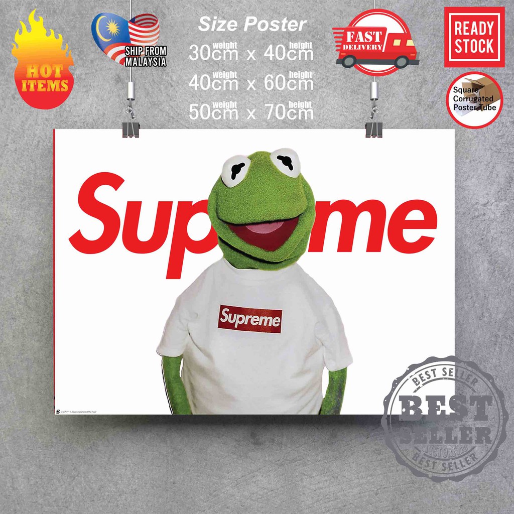 โปสเตอร์สติกเกอร์ติดผนัง ลาย Supreme x Kermit The Frog Streetwear สไตล์ ...