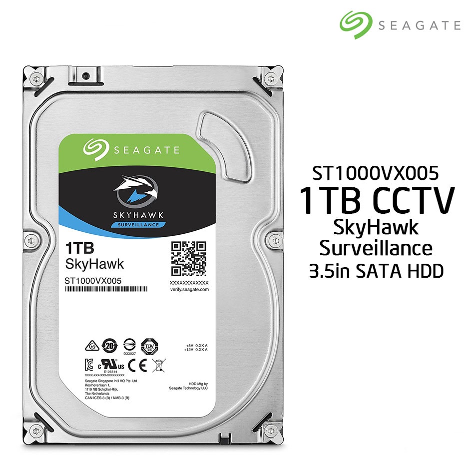 1 TB HDD (ฮาร์ดดิสก์) SEAGATE SKYHAWK SATA3 (ST1000VX005) Warranty 3 ...
