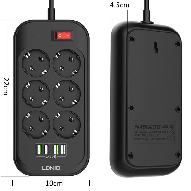 LDNIO Electrical Sockets Home Outlet 6 EU Plug Power Strip Surge ...