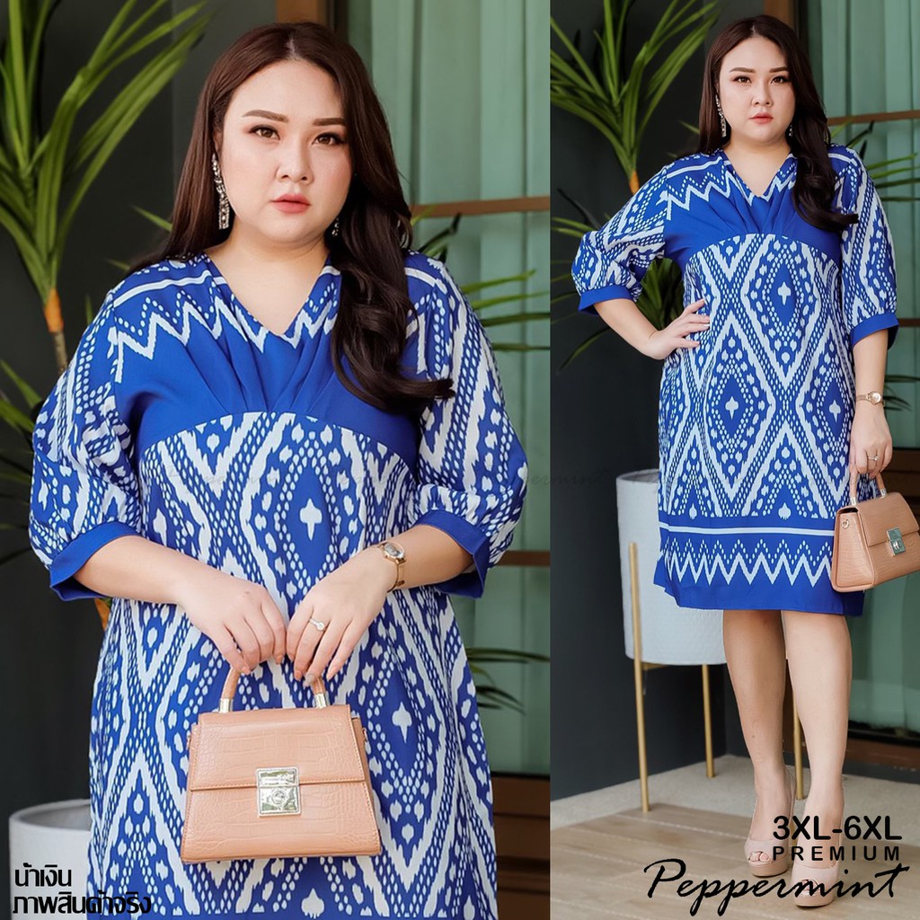 ราคาพิเศษ ‼️งานพรีเมียม เดรสสาวอวบ พิมพ์ลายผ้าไทยแต่งจีบหน้า SizeXL-6XL (469) | Shopee Thailand