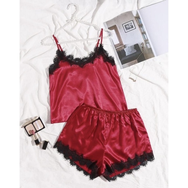 SHEIN Satin and Lace Spaghetti Strap PJ Set | Shopee Thailand