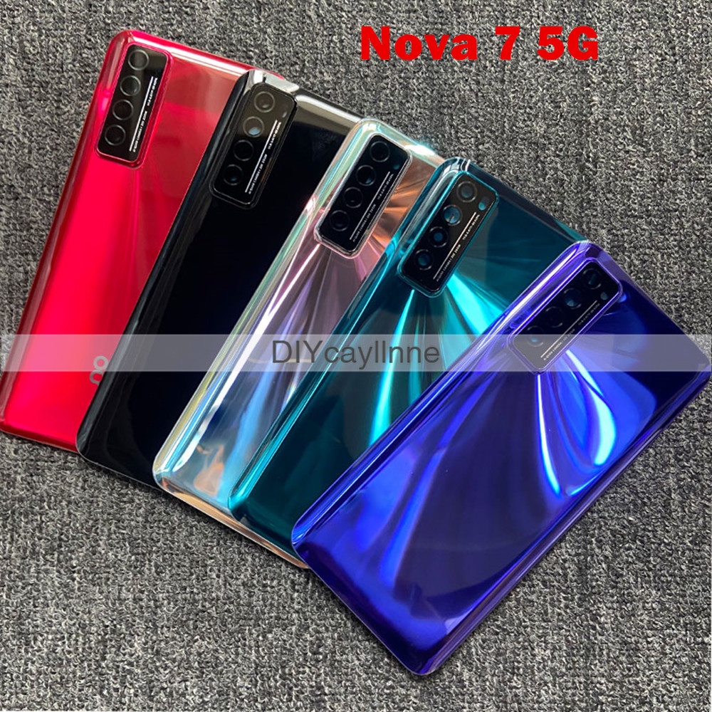 Diycayllnne สําหรับ Huawei Nova 7 Nova7 5G ฝาหลังกระจกด้านหลังแบตเตอรี่ประตูเปลี่ยนเลนส์กล้องกาว ...