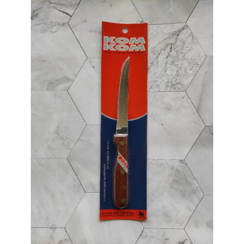 มีดสเต็ก ฟันตลอด ด้ามไม้ 5" 918SS คมคมKomKom | Shopee Thailand