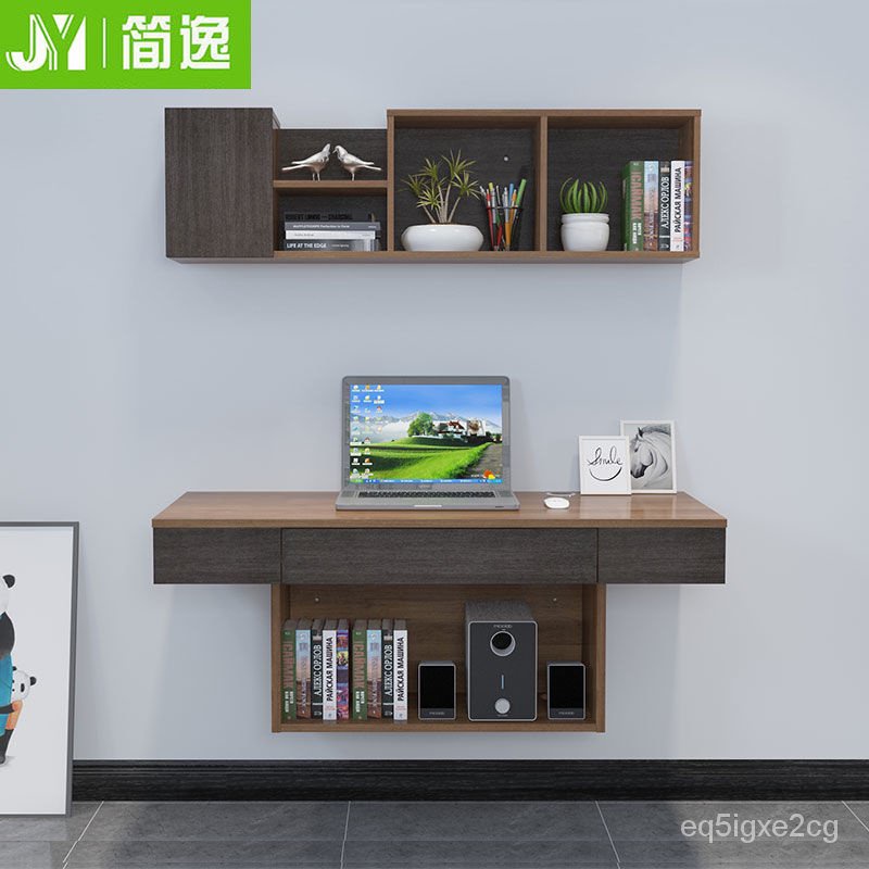Desk Computer Combination Household Bookshelf Solid Wood Hanging Wall ...