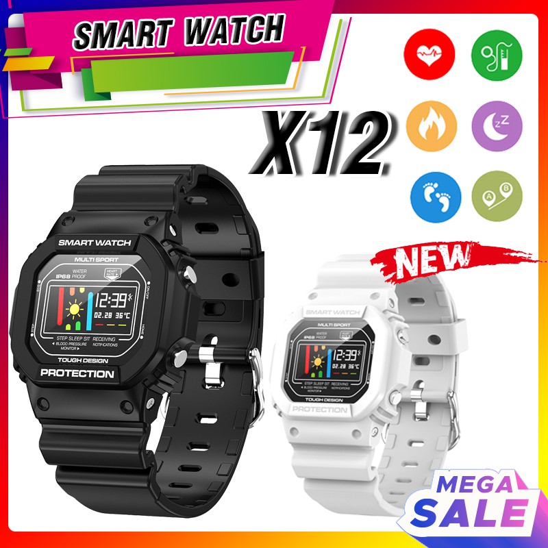 นาฬิกาอัจฉริยะ Smart Watch X12 วัดการเต้นหัวใจ แจ้งเตือนโทรเข้า กันน้ำ ...