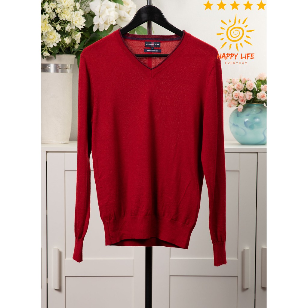 ALEXANDER JULIEN มือสอง เสื้อสเวตเตอร์ สีแดง คอวีแขนจั้มเอวจั้ม เก๋ ผ้า ...