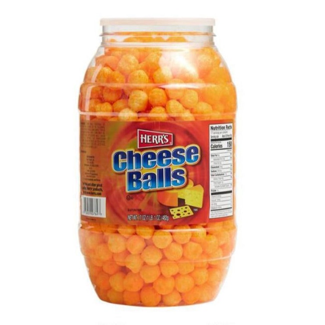 Herr's Cheese Ball ขนมข้าวโพดอบกรอบรสชีส ขนาด 482 กรัม ถังใหญ่มาก หอม ...