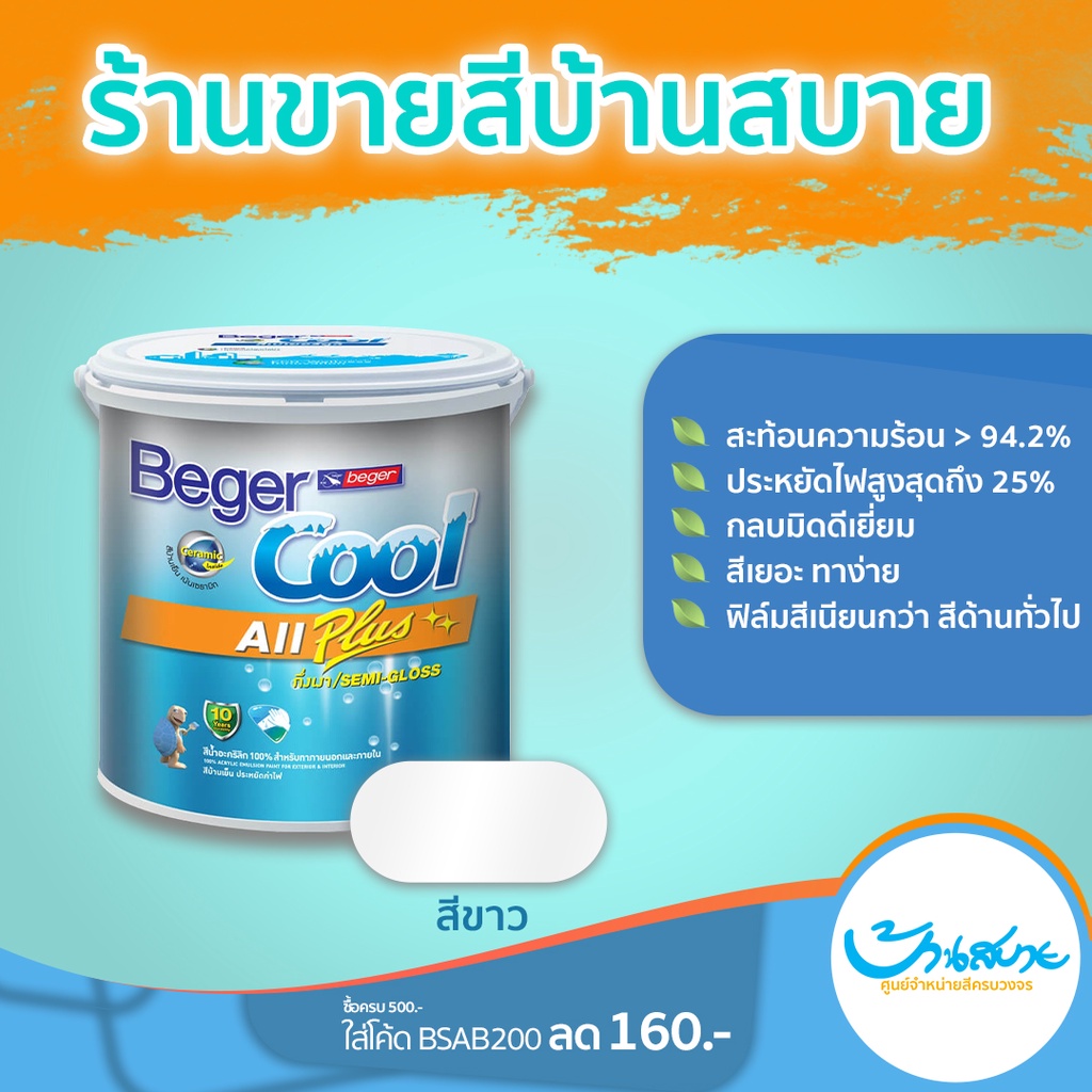 Beger Cool คูลออลพลัส กึ่งเงา สีขาว (ขนาด 1L) เช็ดล้างได้ สีทาบ้าน เบเย ...