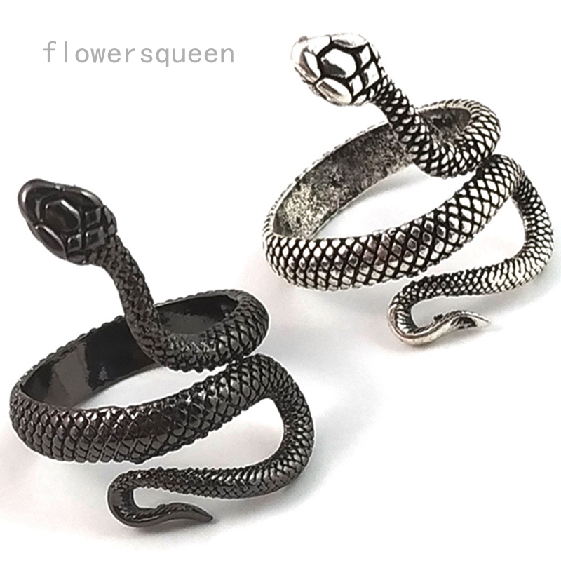 flowersqueen 3D punk snake ring fashion snake opening adjustable ring ...