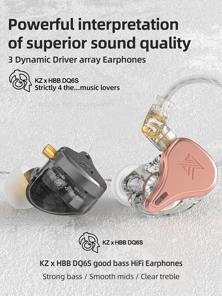 Kz × HBB DQ6S ชุดหูฟังอินเอียร์ แบบมีสาย โลหะ เสียงเบส HiFi ZEX PRO EDX PRO ZSX ZAX ZAS MT1 ...