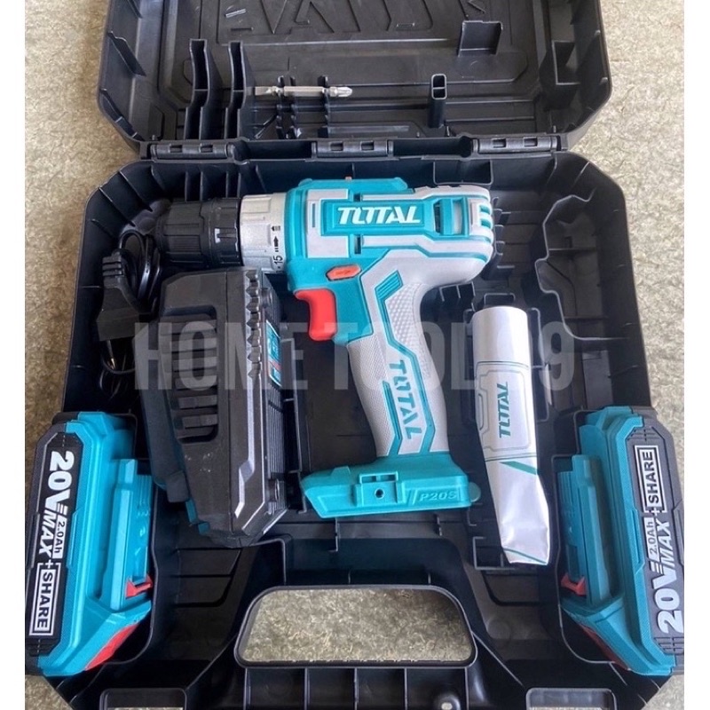 Total สว่านไร้สาย 20 โวลท์ (10 มม ) (แบต 2 ก้อน + แท่นชาร์จ) รุ่น ...