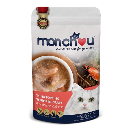 Monchou แมว ปลาทูน่าหน้ากุ้งในน้ำเกรวี่ 70g.x12ซอง | Shopee Thailand