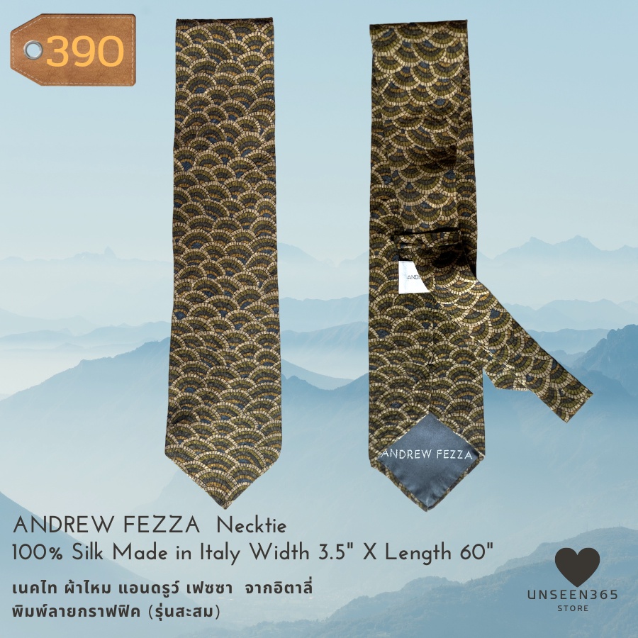 เนคไท ผ้าไหม แบรนด์ แอนดรูว์ เฟซซา จากอิตาลี่ (มือสอง) Silk necktie printed (Pre owned)-ANDREW ...