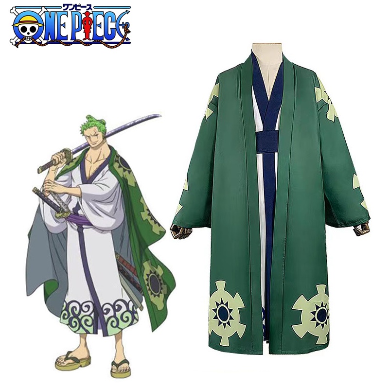 One Piece Anime Roronoa Zoro Cosplay Costume Kimono Robe Full Suit ...