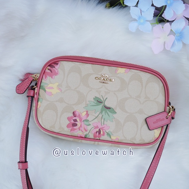 Coach พอชดอกไม้ รุ่นใหม่ CROSSBODY POUCH IN SIGNATURE CANVAS WITH LILY ...