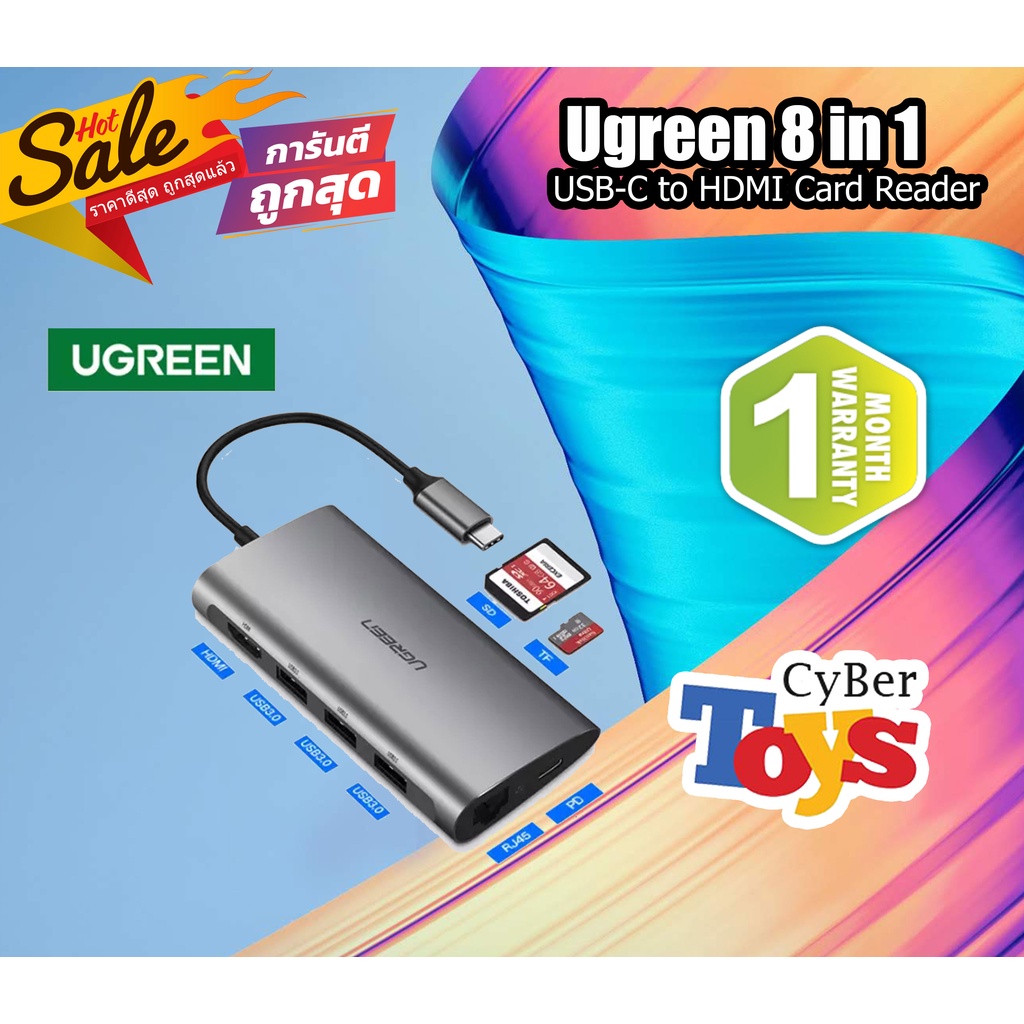 ของใหม่ อะแดปเตอร์ชาร์จ Ugreen 8 in 1 USB-C to HDMI Card Reader RJ45 PD ...