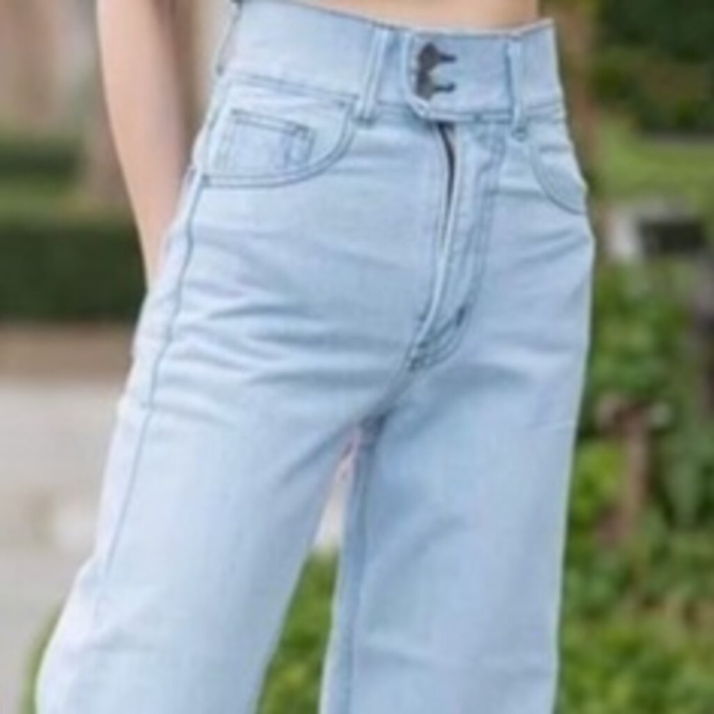 Jeans' world: B40PN [S-5XL] กางเกงยีนส์เอวสูง ทรงบอย สองกระดุม ขากระบอก ปลายรุ่ย มีไซน์เล็ก ไซส์ ...