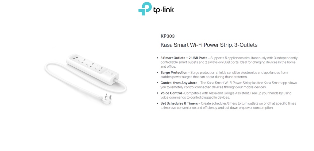 Tp-link KP303 Kasa รางปลั๊กไฟอัจฉริยะ Wi-Fi 3 ช่อง | Shopee Thailand