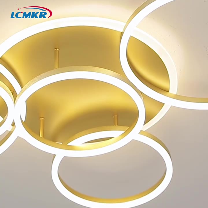 LCMKRโคมไฟเพดานวงกลม โคมไฟแขวน พร้อมรีโมท สีหรี่แสงได้ สำหรับห้องนอน ห้องนั่งเล่น สีทองสไตล์ ...