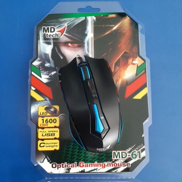 เมาส์ USB Optical Mouse MD-TECH MD-61 Black/Blue แถมแผ่นรองเม้าส์ | Shopee Thailand