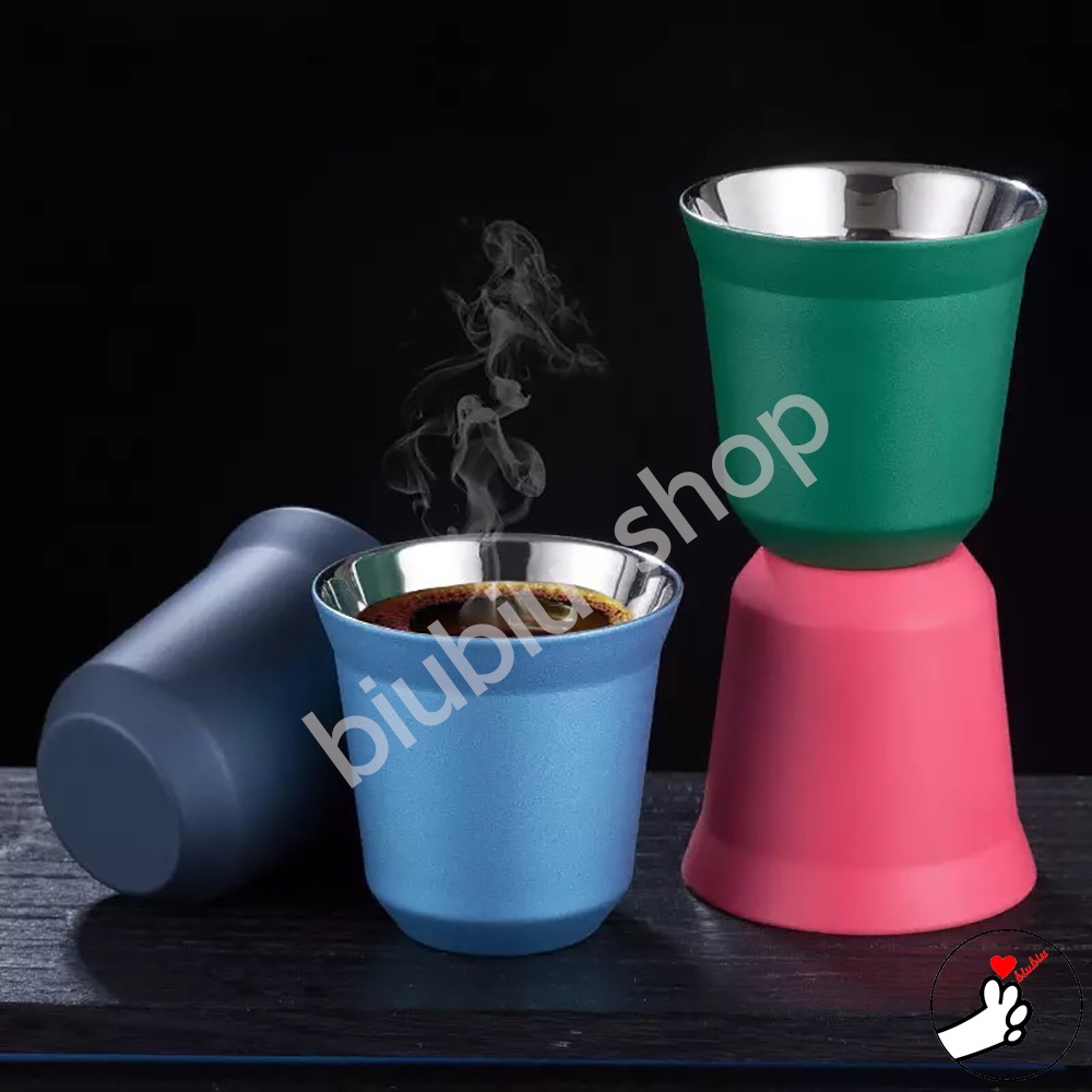 Double Wall 304 Stainless Steel Espresso Cup ถ้วยกาแฟสแตนเลส ขนาด 80ml/160ml | Shopee Thailand