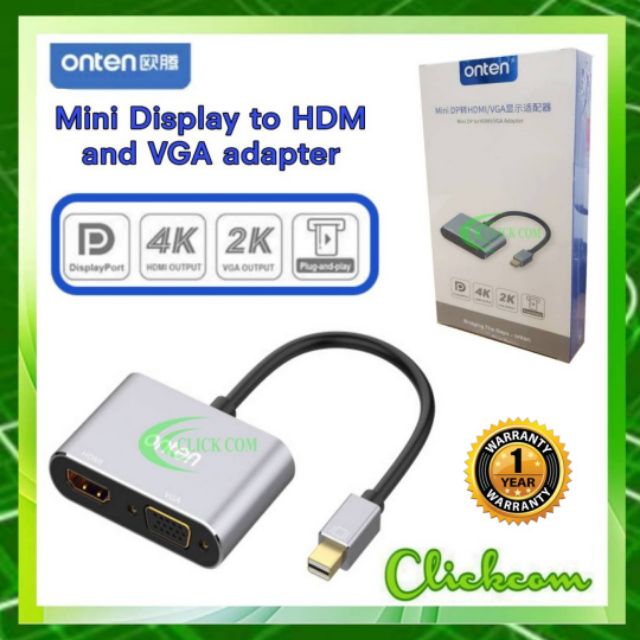 Onten OTN-5131B Mini DisplayPort to HDMI VGA Adapter Converter 4K ...