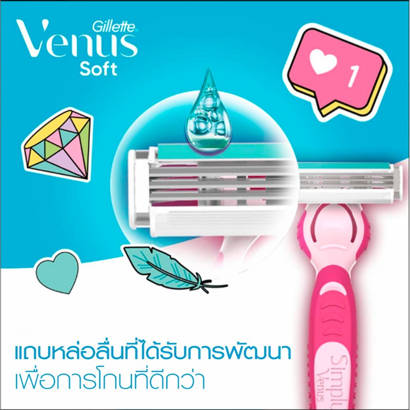 ยิลเลตต์ วีนัส ซอฟต์ มีดโกน 1 ด้าม พร้อมใบมีดโกน 4 ชิ้น Gillette Venus soft Women's Razor 1 ...