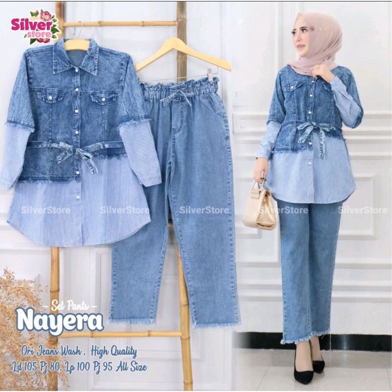 Nayera SET PANT LD 106 ซม. (การตั้งค่ายีนส์ / เสื้อยีนส์ผ้าคลุม/ แยก ...