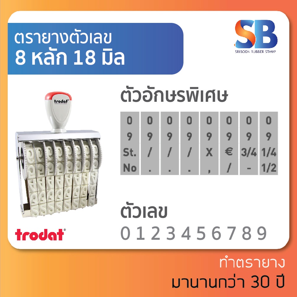 Trodat ตรายางตัวเลข สูง 18 mm (แบบ 4, 6, 8, 10 หลัก) TR-15184 / 15186 ...