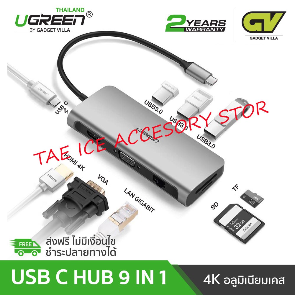 UGREEN 40873 USB Type C Multi port Hub 9 in 1 รับประกัน 2 ปี เสีย ...