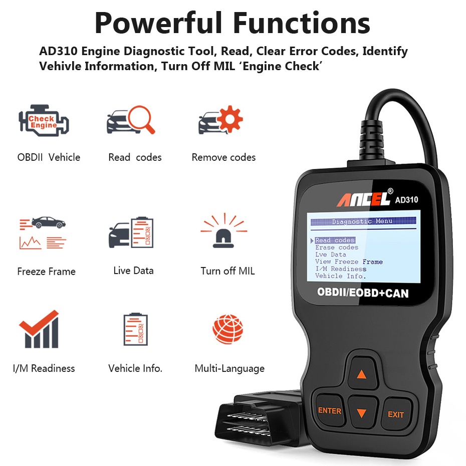 ANCEL AD310 Universal Obd2 Scanner Car Scanner Car Diagnosis Odb2 Car Diagnostic Tool OBDII Car ...