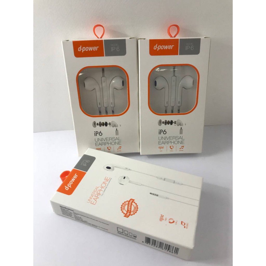d-power Model IP6 Universal EARPHONE หูฟังสำหรับ iPone | Shopee Thailand