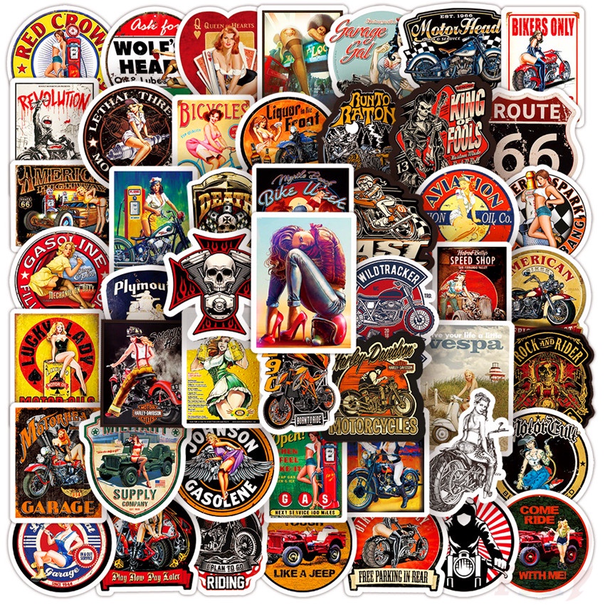 Retro Motor Art Series 01 Stickers 50Pcs/set DIY Fashion Waterproof ...