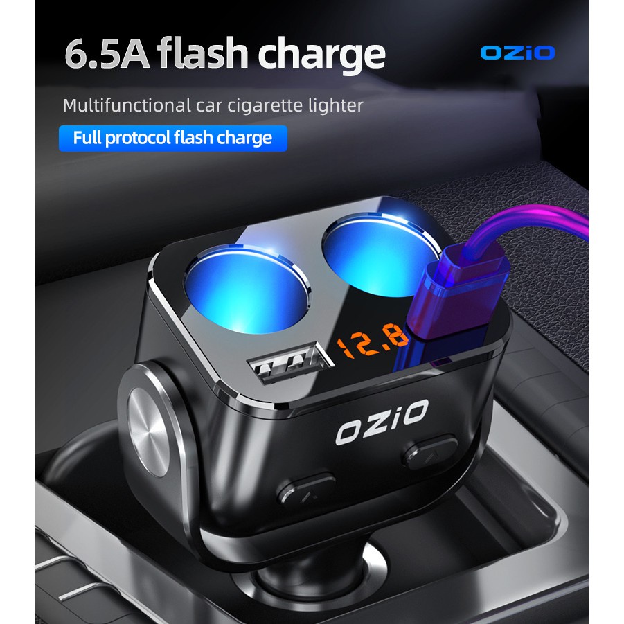 Ozio อะแดปเตอร์ชาร์จแบต 2 ซ็อกเก็ต USB 6.5A หน้าจอ LED ชาร์จเร็ว สําหรับรถยนต์ | Shopee Thailand