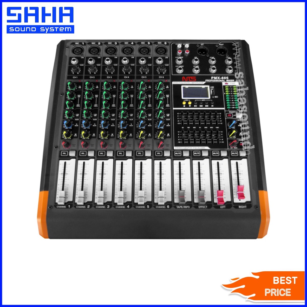(ประกัน 1 ปี) NTS PMX-605 เพาเวอร์มิกเซอร์ 6 แชนแนล (6 DSP + USB) เครื่องขยายเสียง sahasound ...